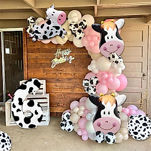 7Pcs Cow Balloons - Cow Print Balloon Huge Cow Head Walking Cow Balloons Number 6 Balloon Cow Decorations for 6th Birthday Farm Animal Birthday Decorations Western Cowboy Theme Party Decoration