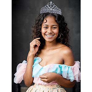 Janefashions Quinceanera Sweet 15 Fifteen 15th Birthday Party coronas de quinceañeras Clear White Austrian Rhinestone Tiara Crown with Hair Combs Princess Gold Silver T1756 (Silver With Combs)