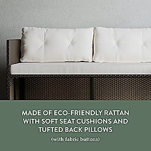 Edenbrook Bayview Rattan Patio Furniture - Mix and Match Outdoor Furniture, L-Shape Sofa Only, Brown Rattan/Cream & Greesum 3 Pieces Rocking Wicker Bistro Set, Patio Outdoor Furniture Conversation