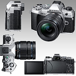 Ultimaxx Essential OM-5 Camera with 12-45mm Lens Bundle (Silver) - Includes: 32GB Extreme Memory Card, 4PC Macro Close-Up Filter Kit, LED Light Kit, Water-Resistant Gadget Bag & More (26pc Bundle)