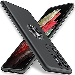 JAME for Samsung Galaxy S21 Ultra Case, [NOT for S21 or S21 Plus], Slim Soft Bumper Protective Case for Samsung S21 Ultra Case, with Invisible Ring Holder Kickstand for Galaxy S21 Ultra Case, Black