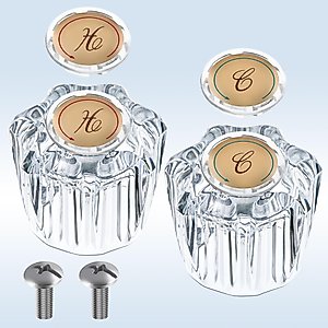Dreyoo Bathroom Sink Knobs Replacement, Bathtub Faucet Handles with 4 Index Buttons, Compatible with Delta/LDR/Delex/Peerless Faucets, Hot and Cold Faucet Handles Replacement in Clear Acrylic