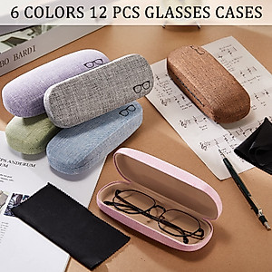 Chumia 12 Pcs Hard Shell Eye Glasses Cases Multi Unisex Glasses Case Back to School Supplies Linen Fabrics Eyeglasses Case Sunglasses Portable Glasses Protector with Eyeglass Cloth for Men Women