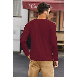 COOFANDY Men's Henley Shirts Long Sleeve Basic Waffle Pique Pullover T-Shirt with Pocket Christmas Sweater Red