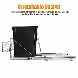 Under Cabinet Pull Out Trash Can Kit – Adjustable Shelf Removable Front Basket for Garbage Bag Storage, Under Sink Trash Can Pull Out for Kitchen Fits 7-12 Gallon Bins (Trash Can Not Included)