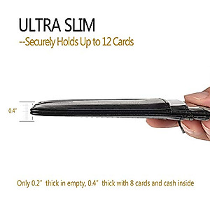 Teskyer Slim Wallet, Credit Card Holder Wallet with Zip Pocket & Neck Lanyard, Minimalist Front Pocket RFID Blocking Leather Wallet for Men & Women