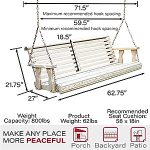 Amish Casual Heavy Duty 800 Lb Roll Back 5ft. Treated Porch Swing