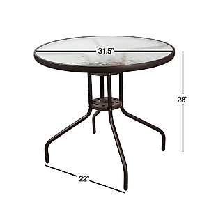 Garden Elements Outdoor Wave Glass Patio Dining Furniture Round Steel Table, Brown, 31.5"