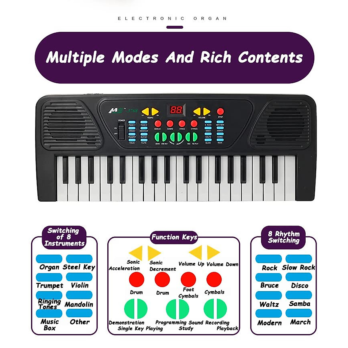 Piano Keyboard, 37-Key Kids Keyboard Piano with Mini Microphone USB Charger, HD Real Sound Quality, for Children Beginner