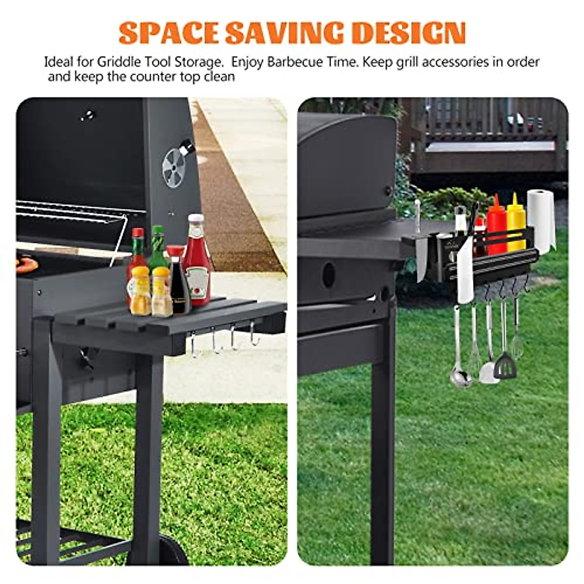 Qoyntuer Griddle Caddy for 28"/36" Blackstone Griddles/Prep Cart Accessories, Grill Caddy Space Saving BBQ Accessories Storage Box with Magnetic Tool Holder/Paper Tower/Knife Shelf/6 S-Hooks