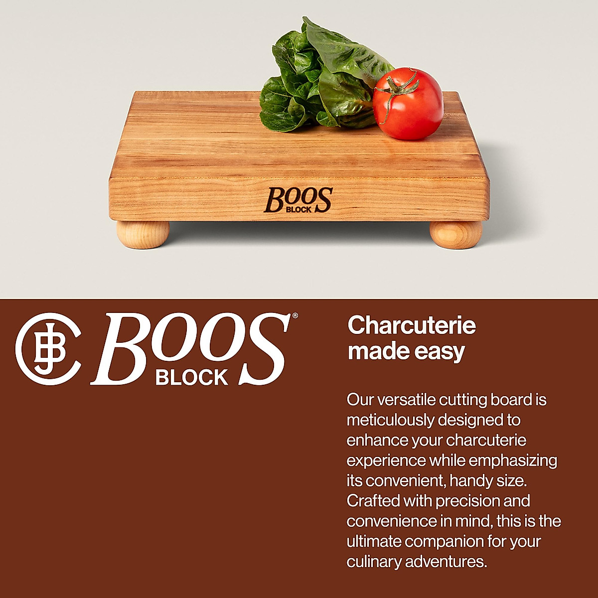 John Boos Block B12S Maple Wood Edge Grain Cutting Board with Feet, 12 Inches Square, 1.5 Inches Thick