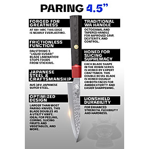 Dalstrong Paring Knife - 4.5 inch - Ronin Series - Double Bevel Blade Razor Sharp - Japanese AUS-10V Super Steel - Damascus - G10 Handle Kitchen Knife - Black Acacia Wood Sheath