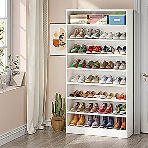 Tribesigns Shoe Cabinet, 9 Tiers 40-45 Pairs Heavy Duty Wood Freestanding Shoe Storage Cabinet, 70.8'' Tall Shoe Cabinet with Open Storage for Entryway, White