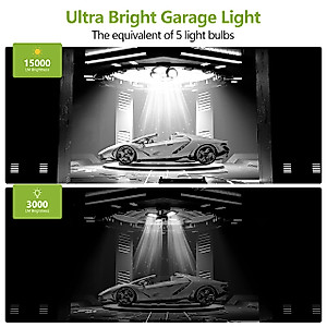 PINEGREEN LIGHTING LED Garage Light, Features Down Light Design 15000LM Ultra Bright Energy Efficient 100W (900W Equivalent) Premium Metal Housing Deformable 4 Adjustable Panels 15000 Lumen E26 Base