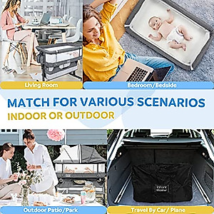 3 in 1 Baby Bassinet, Upgraded Beside Crib with 360° Highly Visible Mesh wall, Comfy Co-sleeper Bassinet with mattress, 5 Level Adjustable Height, Foldable & Portable BabyTravel Crib for Newborn, Grey