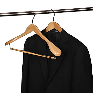 Luxury Wide Shoulder Wooden Hangers 2 Pack, with Locking Bar, Smooth Natural Finish Wood Suit Hanger Coat Hanger for Closet, Holds Upto 20lbs, 360° Swivel Hook, for Jacket, Dress Heavy Clothes Hangers