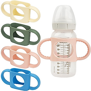 4 Pack Bottle Handles Compatible with Dr Brown Wide-Neck Bottles Non-Slip Easy Grip Handles - BPA-Free Food Grade Silicone Dishwasher Safe - Milk White, Green, Pink, Blue