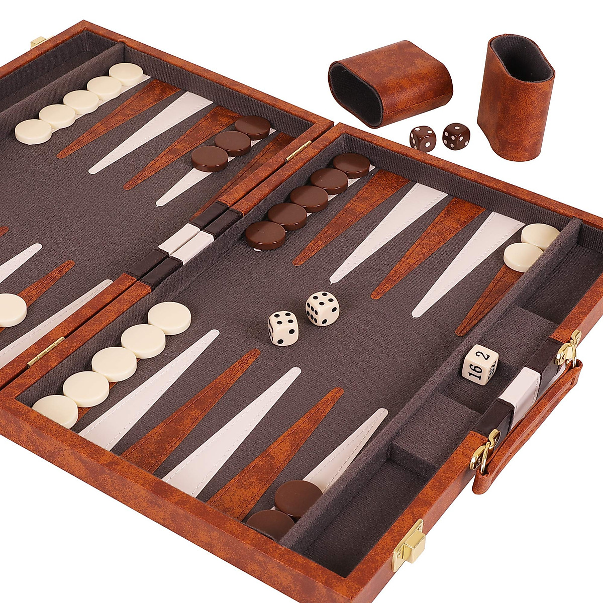 Kangaroo's “15 Inch Faux Leather Vinyl Backgammon Set I Premium Backgammon Board Game with Leather Case I Best Travel Game Sets for Adults I Luxury Foldable Classic Board Game