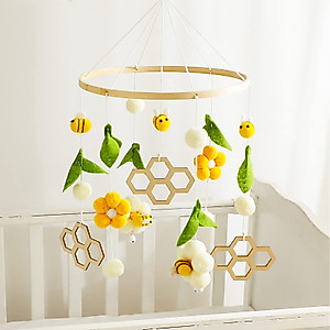 Baby Crib Mobile for Boys Girls/Bees Nursery Mobile/Nursery Cot Mobile/Gender Neutral Felt Ball Mobile/Ceiling Mobile