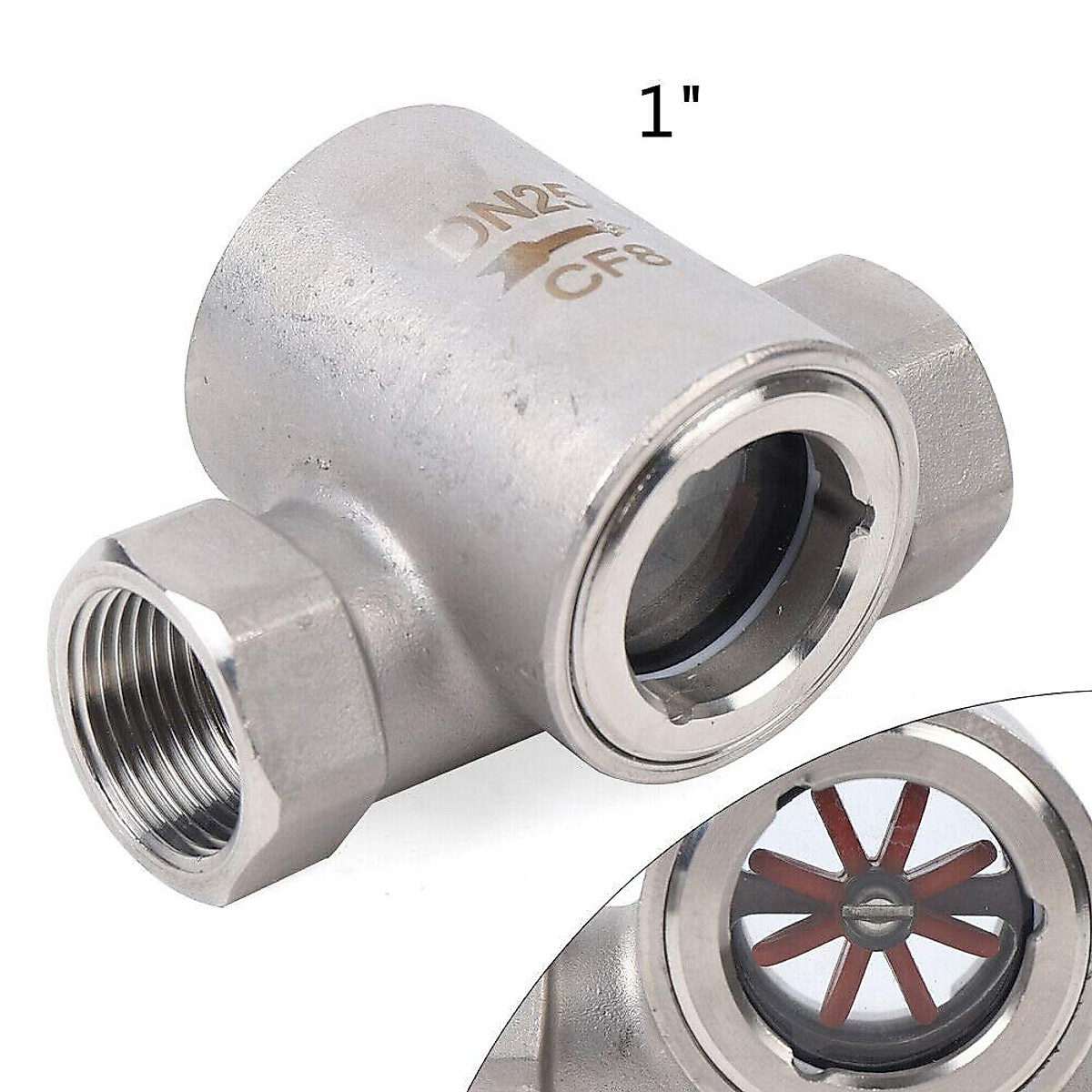Sight Water Flow Indicator with Plastic Impeller, 1" NPT Female Thread Stainless Steel 304 Sight Water Flow Indicator