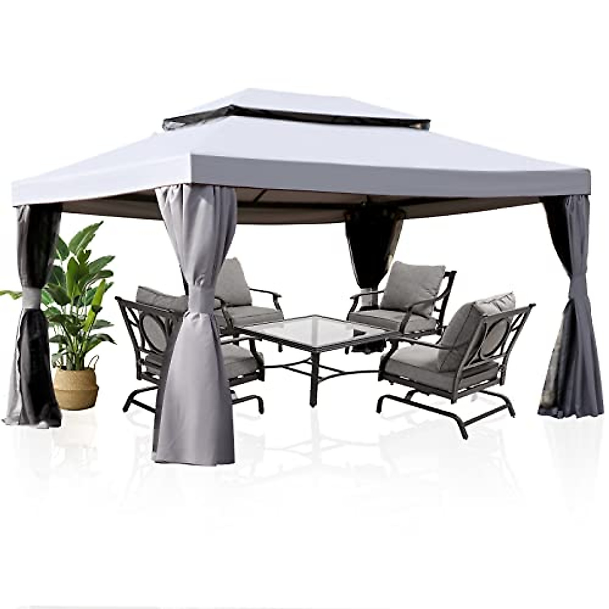 Grand Patio 10x13 Ft Patio Gazebo, Outdoor Gazebo Canopy with Mesh Netting and Curtains，Sturdy Straight Leg Tent Soft Top Gazebo for Patios Deck Backyard