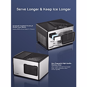 Nugget Ice Maker Countertop, 45lbs/24H, Pebble Ice Maker with Soft Chewable Ice, Self Cleaning Sonic Ice Machine, Stainless Steel, Touch Screen, Compact Design for Home Office Party - Silver