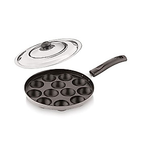 Satre Online And Marketing Non Stick Appam Pan 12 Pits with Steel Lid, Appam Maker,Appa Chetty Paniyaram Pan Patra,Egg Grill Pan.