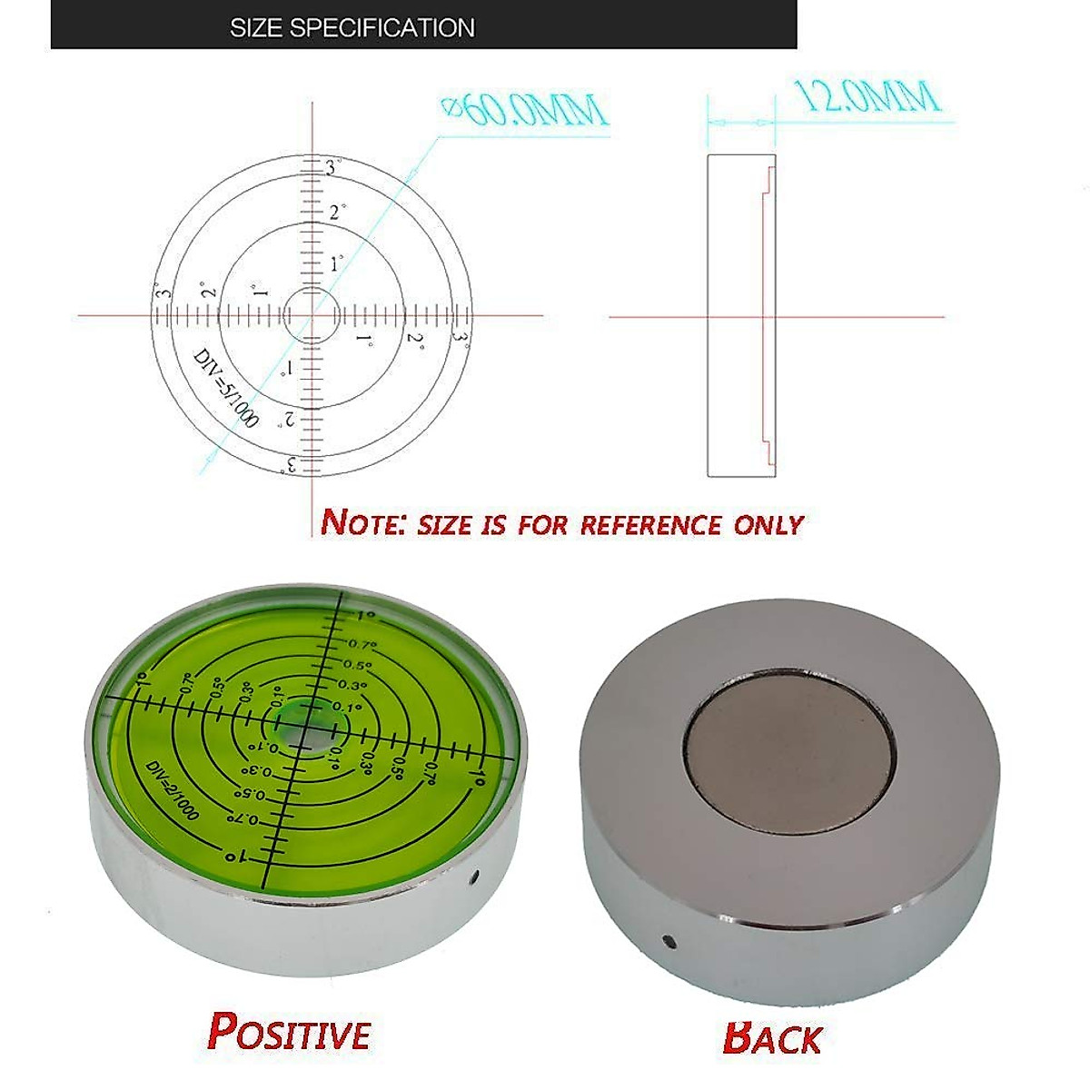 6'/2mm Point high Precision Universal Level Bubble Metal Level Bubble Water Leveler Cross Level Gauge Small Household (Silver Green Magnetic)