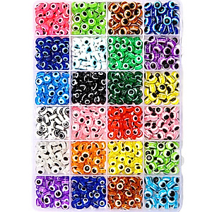 24 Style 800 pcs Evil Eye Beads, Evil Eye Beads for Jewelry Making, Evil Eye Charms with 1mm Hole