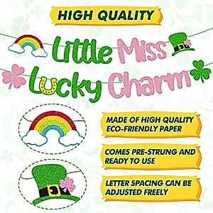 Little Miss Lucky Charm Banner St Patrick Day Decoration for Baby Girls Saint Patrick Garland Three Leaf Clover Shamrock Garland for Irish Day Party Decor Lucky Themed Baby Shower Birthday 1st 2nd 3rd 4th 5th 6th Birthday Party Anniversary Celebration Sup