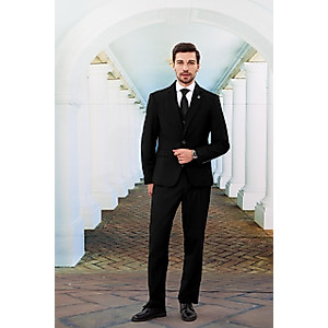 MAGE MALE Mens Suits Slim Fit 3 Piece Tuxedo Suit One Button Solid Prom Wedding Party Blazer Vest Pants Set with Tie Black