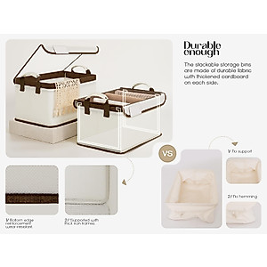 LoforHoney Home Storage Bins with Lids, Large Storage Basket with Handles for Shelves, Foldable Fabric Storage Box with Metal Frame for Home,Office, Beige,2-Pack