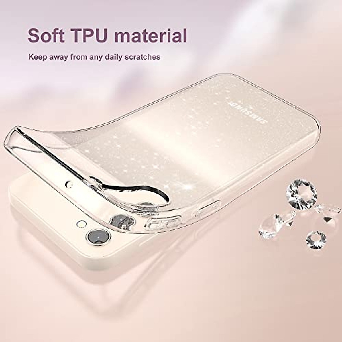 KSWOUS Glitter Case for Samsung Galaxy S23 Plus, with Screen Protector[2 Pack], Clear Bling Sparkly Cute Shockproof Protective Slim Cover for Women Girls for S23 Plus Case