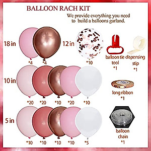 143Pcs Girl's Birthday Pink and Rose Gold Confetti Different Size Balloons Garland Kit Dark and Baby Pink Latex Balloons Gold Chrome Balloons for Wedding Bridal Shower Baby Shower Party Decoration