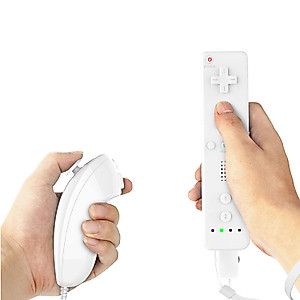 2 Pack Remote Controller Gesture Controller and Nunchuck Joystick Compatible for wii/wii u, Controller With Silicone Case and Wrist Strap - White