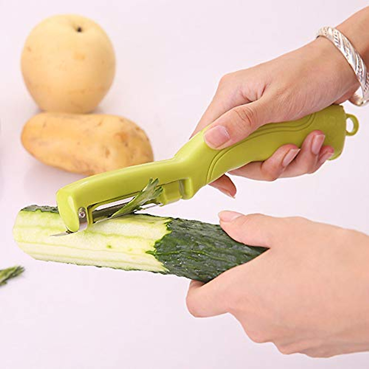 1PCS Electric Peeler Stainless Steel Fruit Potato Peeler Electric Peeling Graters for Kitchen (Green, One Size)