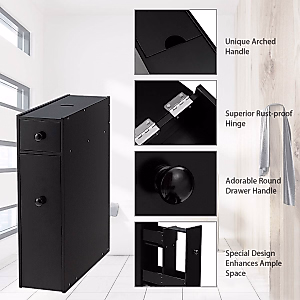 DORTALA Free Standing Bathroom Floor Storage Cabinet w/Drawer Double Door, Kitchen Cupboard, Wooden Entryway Storage Cabinet, 24" x 12" x 31.5"(L x W x H), Black