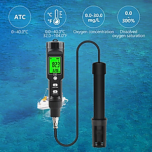 Rowyet Dissolved Oxygen Meter with ATC,Portable Dissolved Oxygen Test Kit Range 0.0-40mg/L,DO Meter with Electrode Filling Fluid,Water Test Kit for Swimming Pools,Aquarium,Fish Pond.