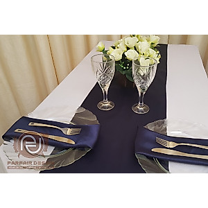 Parfair Dessin Pack of 10 Satin Table Runners 12 x 108 inch for Wedding Banquet Reception Party Decoration, Bright Silk and Smooth Fabric Party Table Runner - Navy Blue