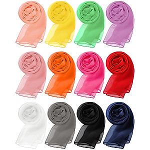 12 Pieces Women Solid Color Chiffon Scarf Fashion Sheer Scarf Soft Breathable Sun-proof Silk Blend Lightweight Accent Scarfs, 20 x 63 Inch Multicoloured