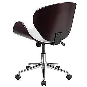 Pemberly Row Leather Swivel Office Chair in White and Mahogany