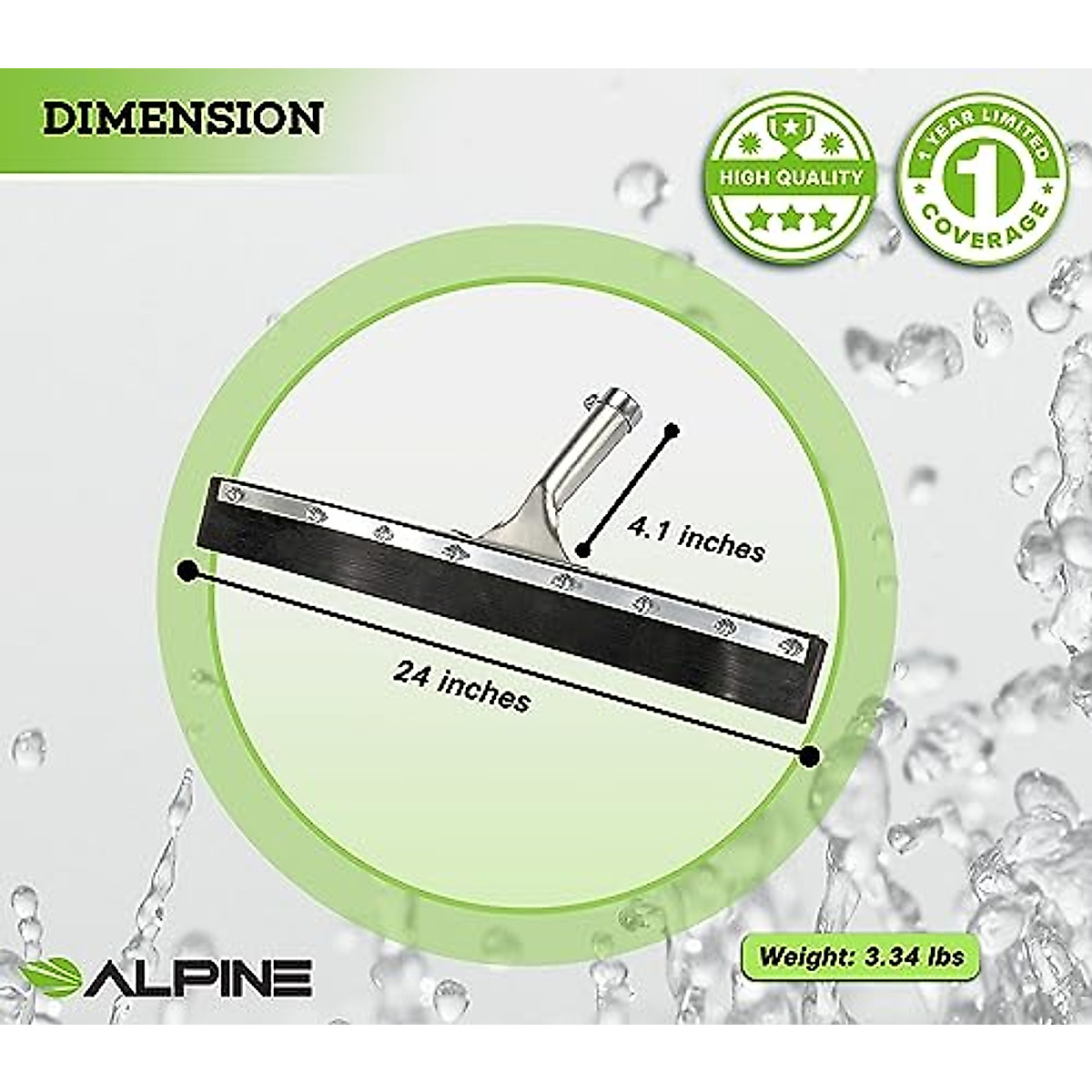 Alpine Industries Industrial-Duty Curved Floor Squeegee - Wide Commercial Cleaner Head Replacement w/Rubber Blade - 24 inches