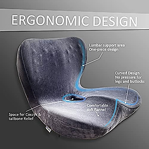 DR.COMFY Seat Cushion Office Chair Cushion with Lumbar Support Pillow Memory Foam Seat Cushons Sciatica for Lower Tailbone Pain Back Pain Relief - Grey