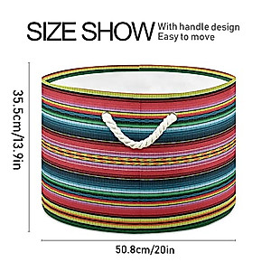 xigua Large Storage Basket Cotton Rope Basket Mexican Serape Blanket Stripes Colorful Baby Laundry Basket for Blankets Toys Storage Basket Laundry Hamper