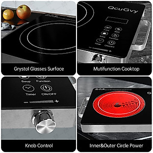 Portable Infrared Burner 3500W Electric Burner with 3 Hours Timer-Electric Hot Plate Touch Control Panel Adjustable Heating Power Glass Plate Electric Cooktop for Cooking