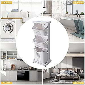3-layer Laundry Basket Clothes Storage Basket Movable Bathroom Storage Shelf Kitchen Shelf Fruit Stand