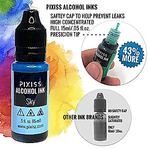 Pixiss 25 Pack Large Alcohol Inks 0.5oz Bottles and Pixiss Metallic Alcohol Inks (Pearl, Gold, Silver, Gunmetal, Copper)