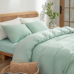 ERZRGA Sage Green Duvet Cover, 100% Washed Microfiber Twin Duvet Cover 3 Pieces Ultra Soft Lightweight Duvet Cover with Zipper Closure & Corner Ties, 1 Duvet Cover & 2 Pillowcases (Green, Twin)