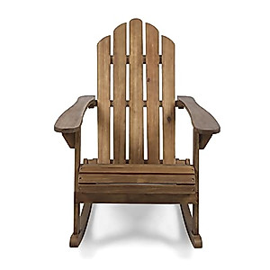 Christopher Knight Home Cara Outdoor Adirondack Acacia Wood Rocking Chair, Dark Brown Finish & Parker Outdoor 16" Acacia Wood Side Table, Teak Finish