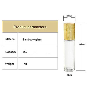 6 Count 10ml Bamboo Roll On Bottle For Essential Oils,Clear Glass Bottle With Natural Bamboo Lid,Portable Massage Stainless Steel Roller Ball Glass Vial Aromatherapy travel Perfumes Bottles